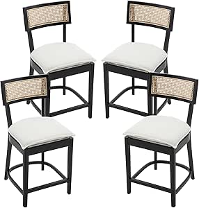 Amazon.com: Guyou Black Rattan Counter Stools Set of 4, 26” Wooden Counter Height Bar Stool with ...
