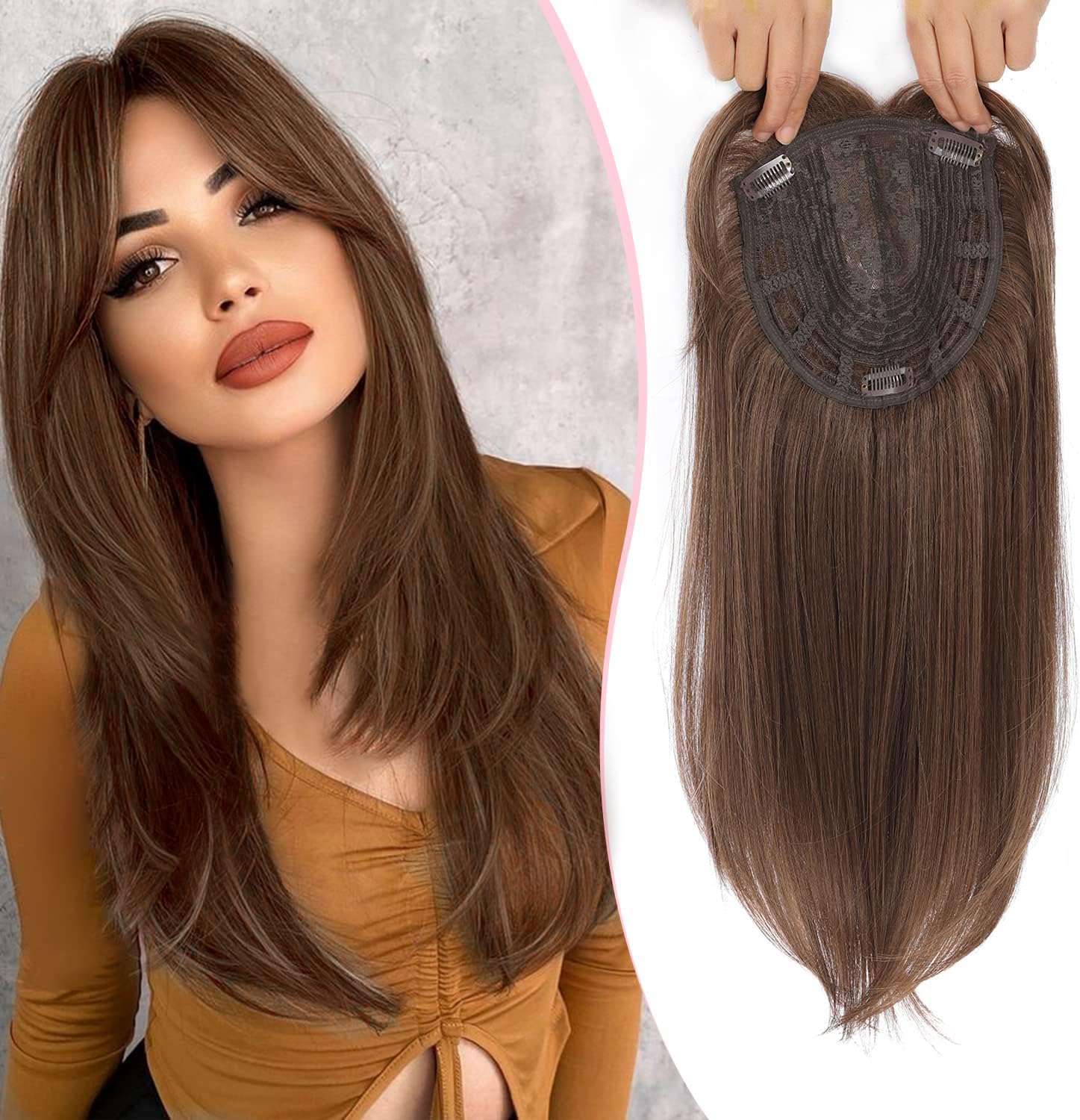 Amazon.com : Megito Long Wavy 18inch Hair Topper Big Base Cover ...