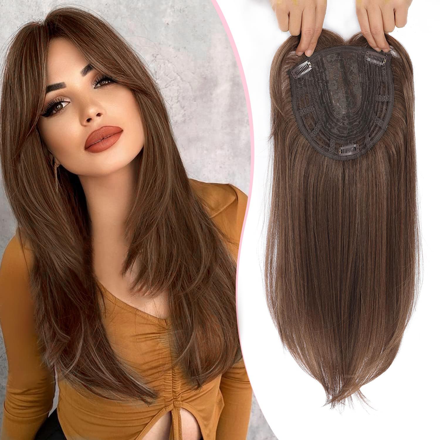 Amazon.com : Megito Long Wavy 18inch Hair Topper Big Base Cover ...