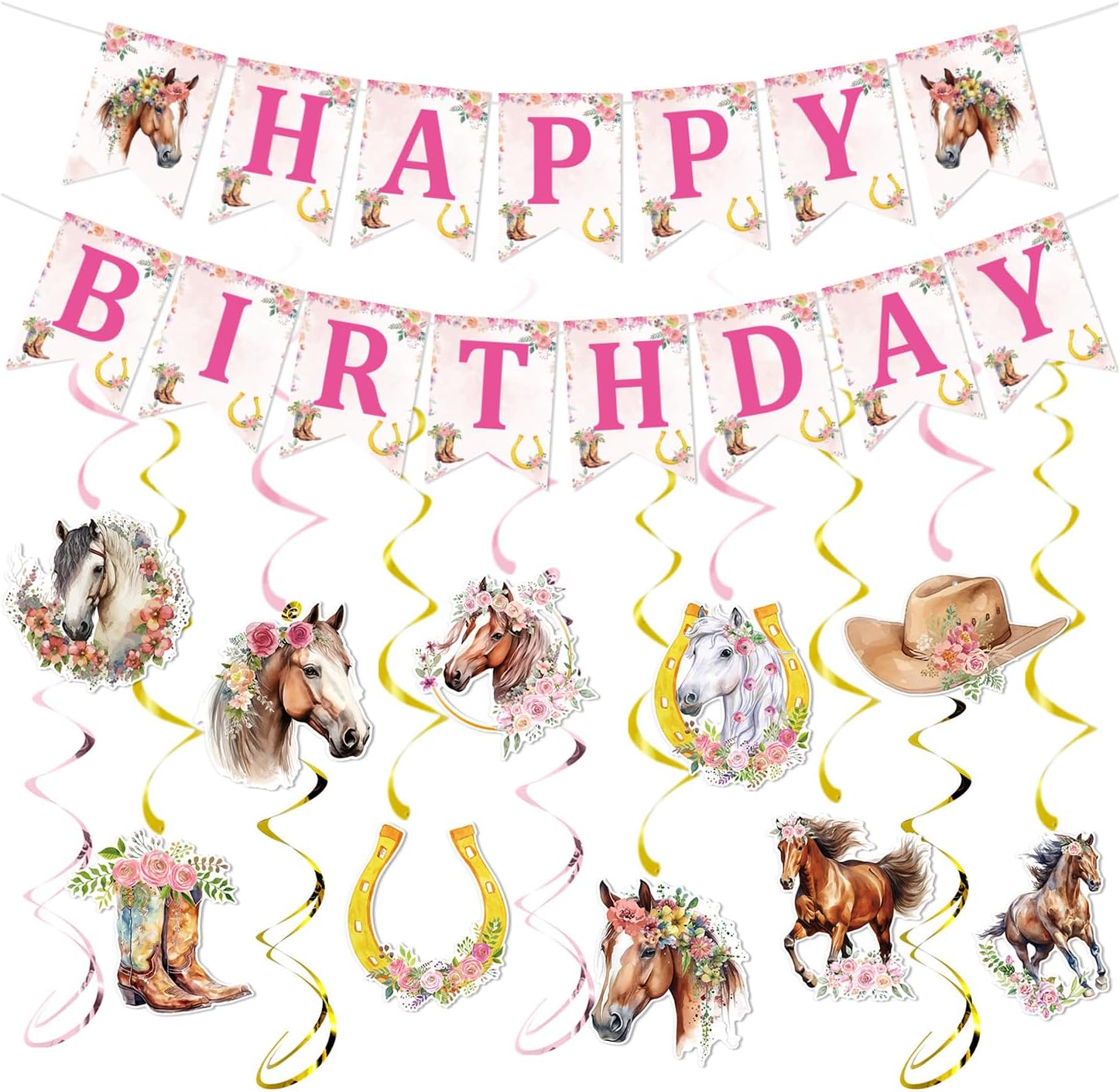 Amazon.com: Rngmsi Horse Birthday Party Decorations, Horse Happy ...