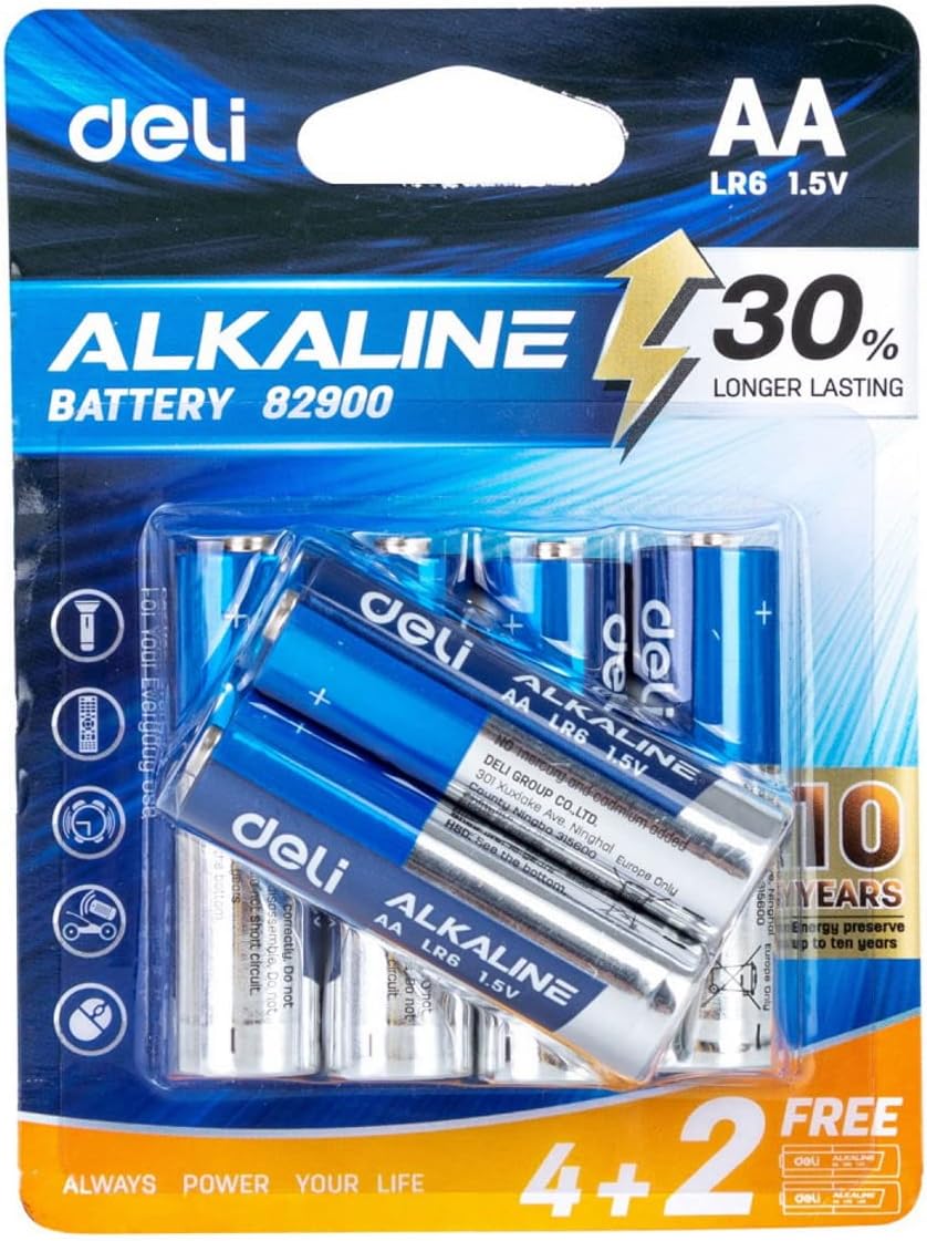 Deli 82900 Alkaline Battery AA LR6 4+2pcs 1.5V - 1Pack : Buy Online at ...