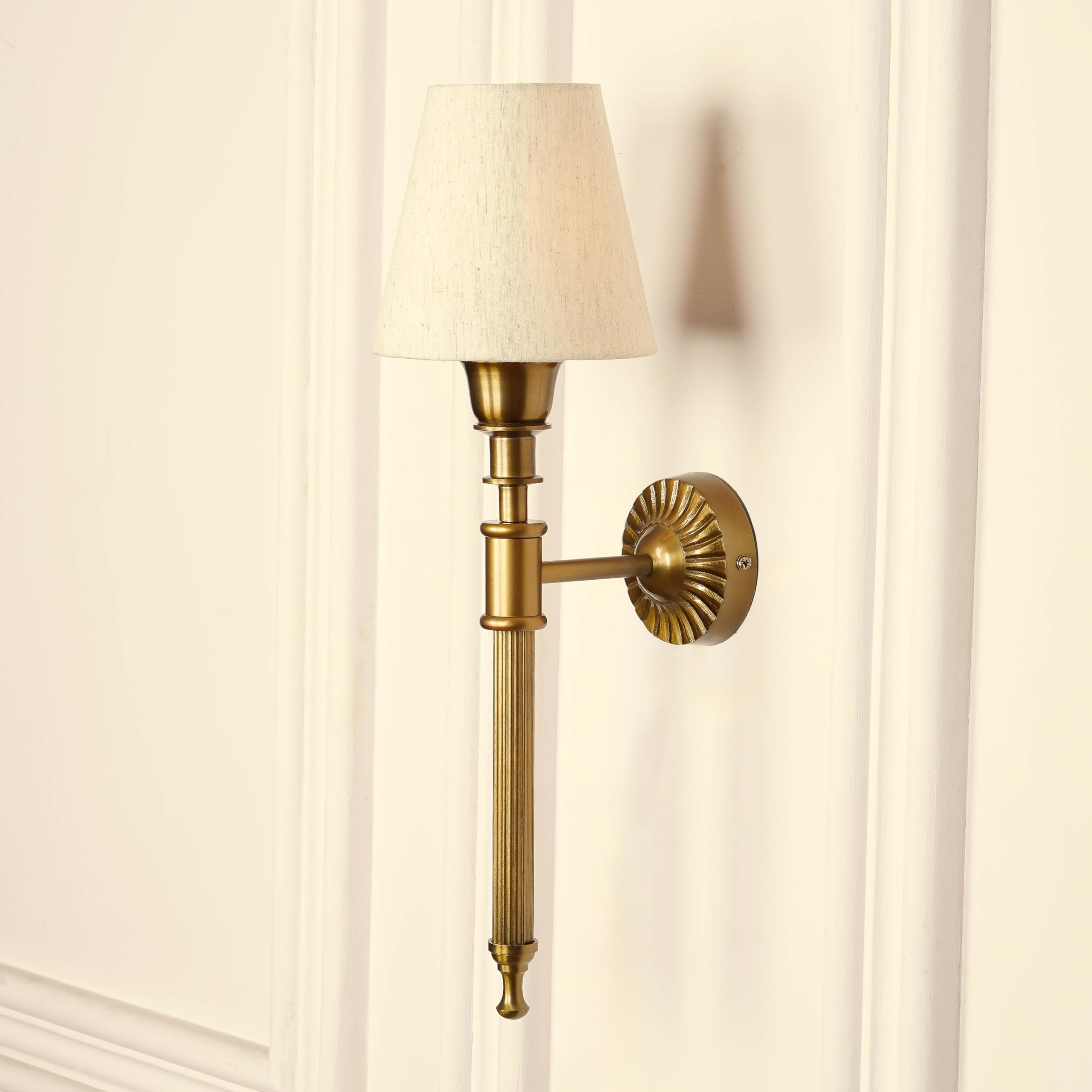 Divine Trends Antique Brass Finish Corrugated Wall Lamp with Off White ...