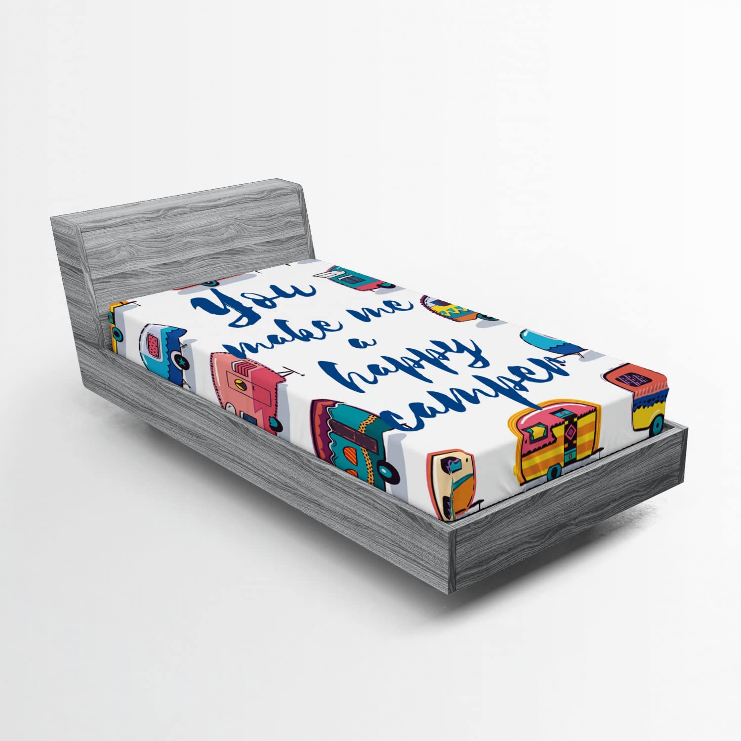 Amazon.com: Lunarable Camper Fitted Sheet, You Make Me Happy Words ...