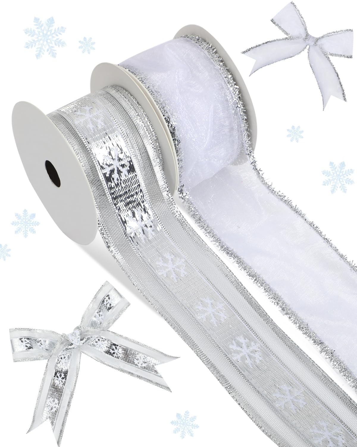 Amazon.com: Pineraap 2 Rolls Snowflake Christmas Ribbon, 1.5" x 10 ...