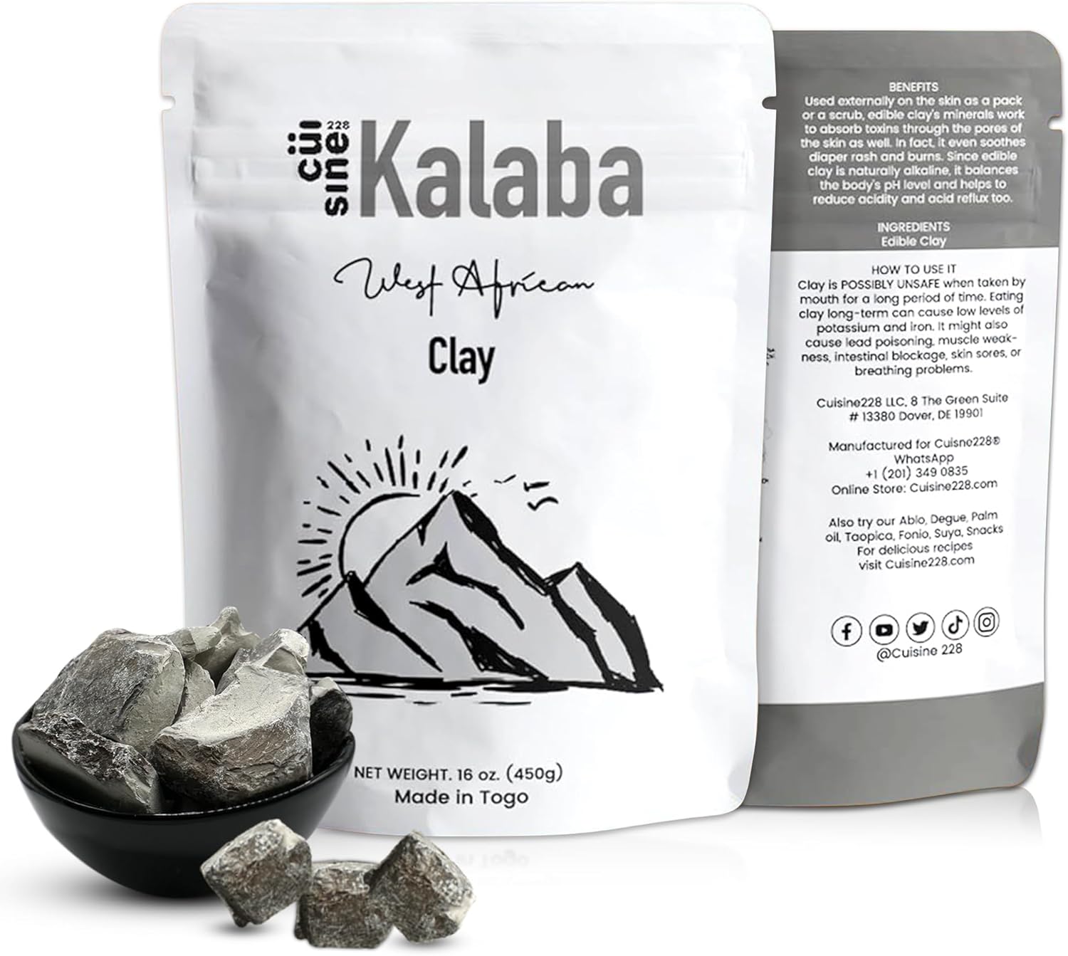 Amazon.com: Cuisine228 Natural Chalk Togolese Edible Clay, Kalaba, 100% ...
