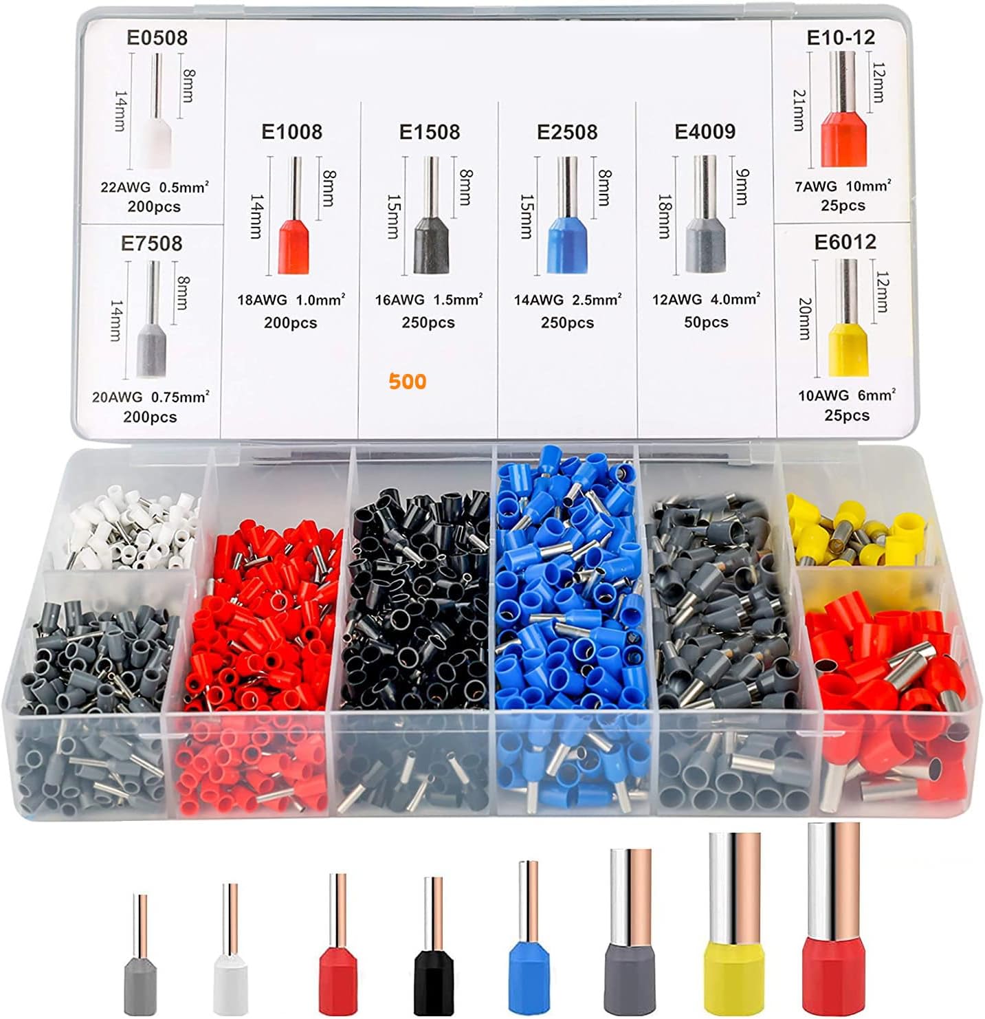 HASTHIP® 1200pcs Assortment Ferrule Wire Copper Crimp Connector ...