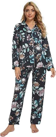 GOSO Women Pyjamas-Satin Pyjamas Ladies Button Down Silk Pjs Long ...