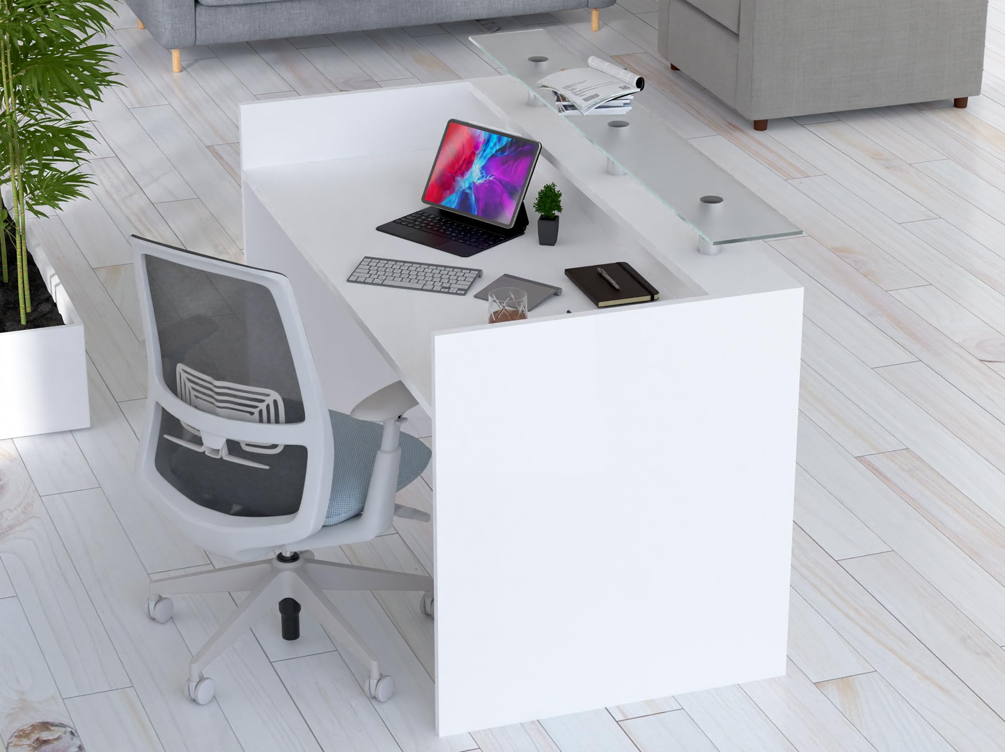 White 180 Half Round Curved Glass Top Reception Desk