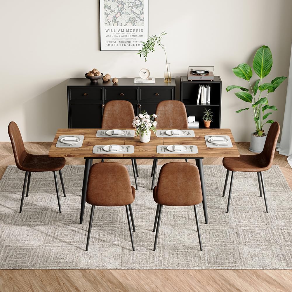 Amazon.com - Rejeke 59"-75" Extendable Dining Table Set for 6,Wood ...