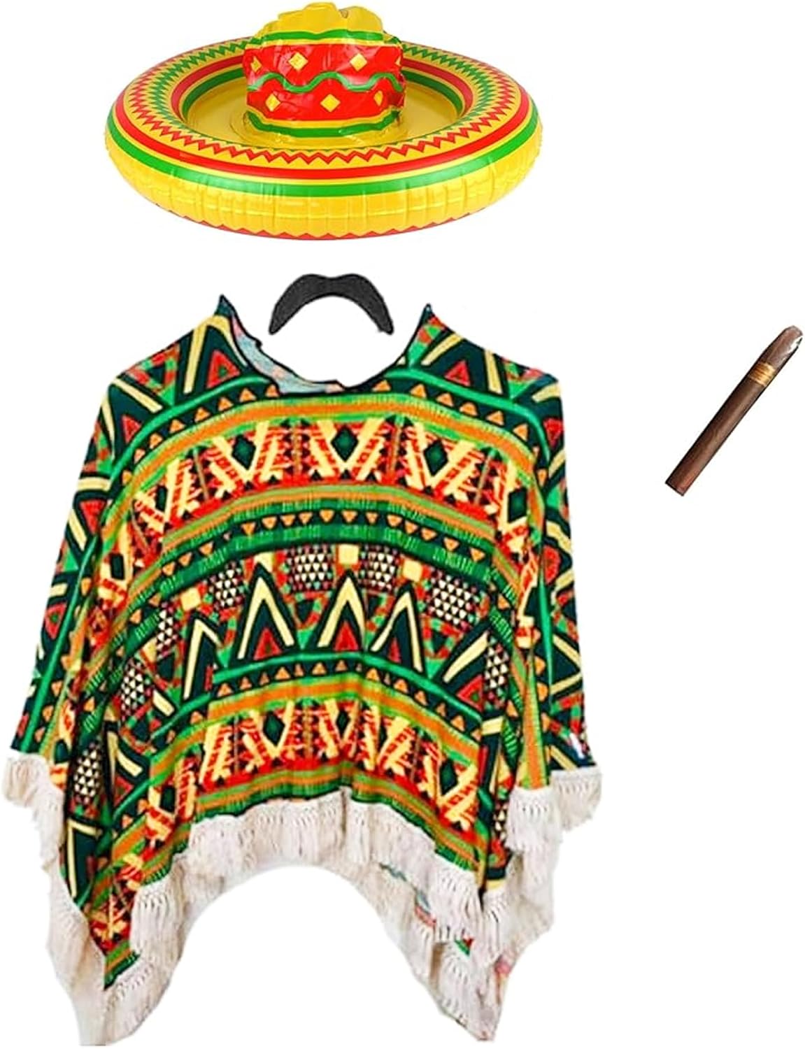 Adults Mens Womens Mexican Fancy Dress Costume with Inflatable Sombrero ...