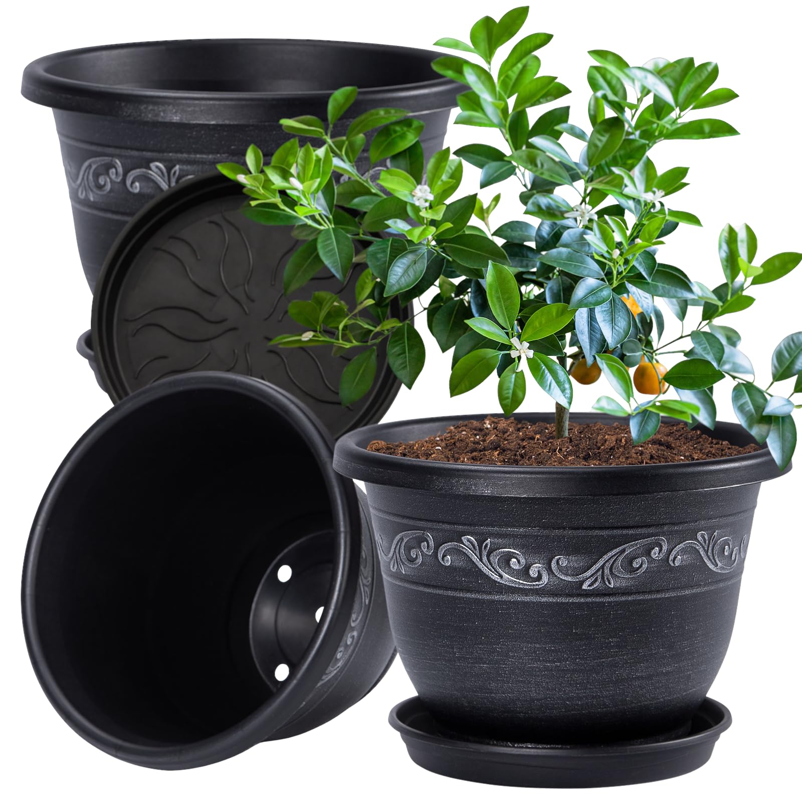 Snapklik.com : QCQHDU 12 Inch Retro Plant Pots, 3 Pack Plastic Planters ...
