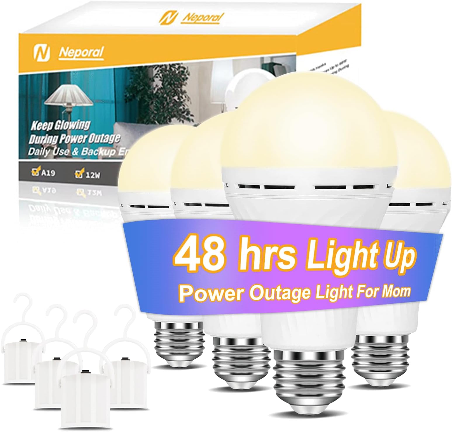 Neporal LITE Emergency Rechargeable Light Bulbs A19, Light Up to 48 hrs ...