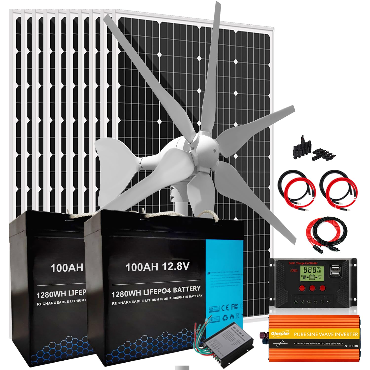 Amazon.com : 1600W Wind Solar Kit with Battery and Inverter for Home RV ...