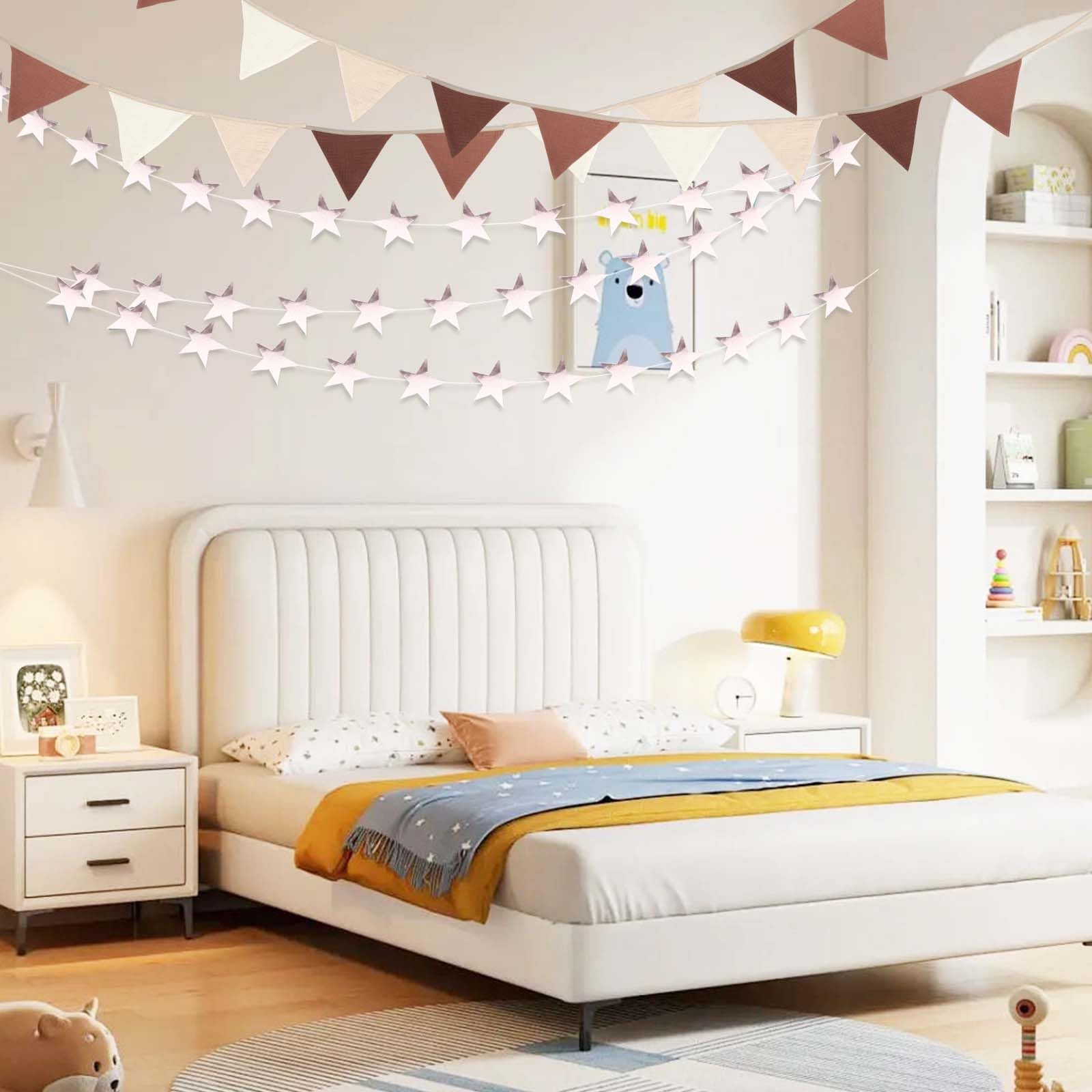 Iridsmole Fabric Bunting Banner, Reflective Star Paper Garland 4M, Two ...