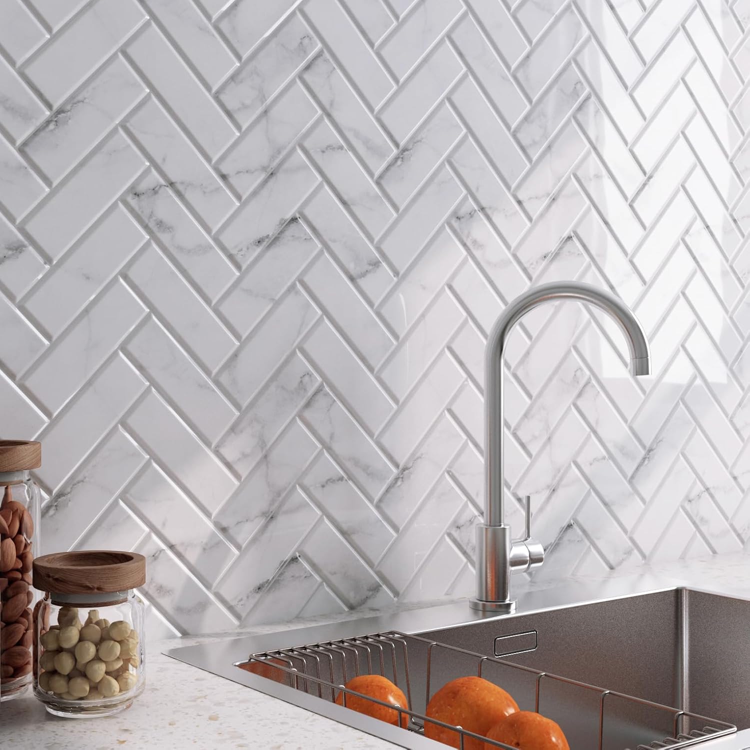 Peel And Stick Herringbone Backsplash