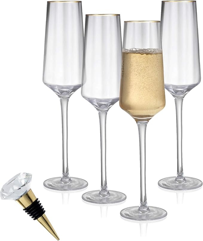 Amazon.com | Hand Blown 8.5 Oz. Champagne Glasses - 24K Gold Rim- Set ...