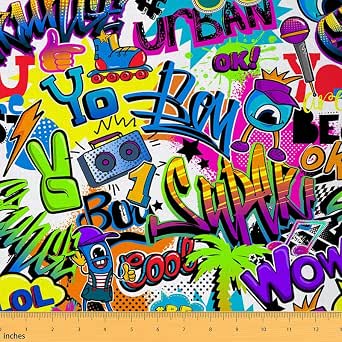 Amazon.com: Feelyou Hippie Graffiti Style Upholstery Fabric for Chairs ...