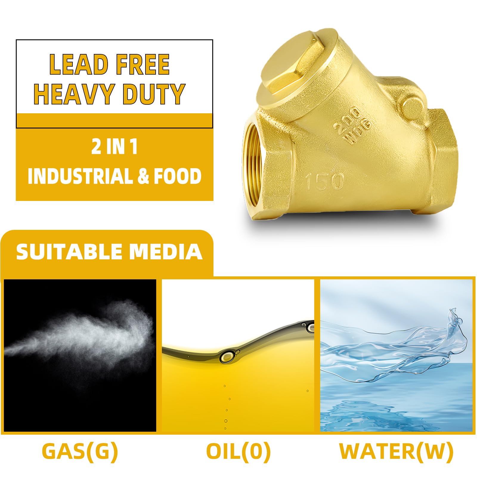 Snapklik.com : 1" NPT Brass Y-Type Check Valve, Y Type Non Return Swing ...