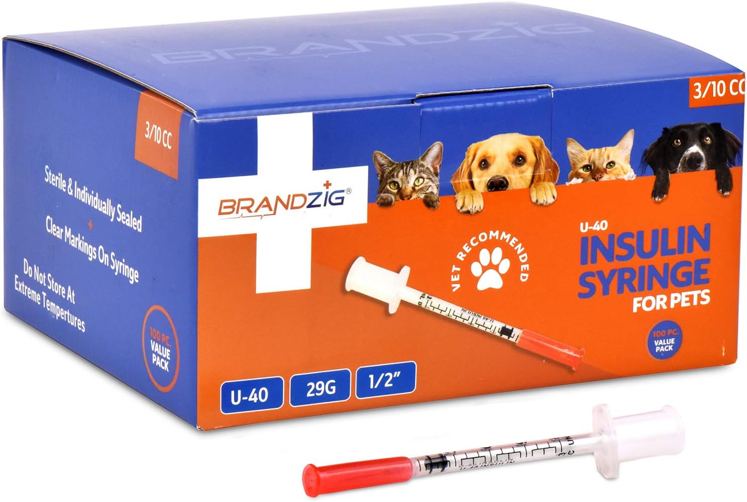 Amazon.com: Brandzig U-40 Pet Insulin Syringes 29G 1/2cc, 1/2" 100-Pack ...
