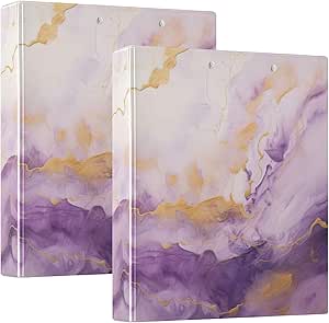 Amazon.com : JIPONI 3 Ring Binder Marble Purple and Gold 1 Inch Round ...