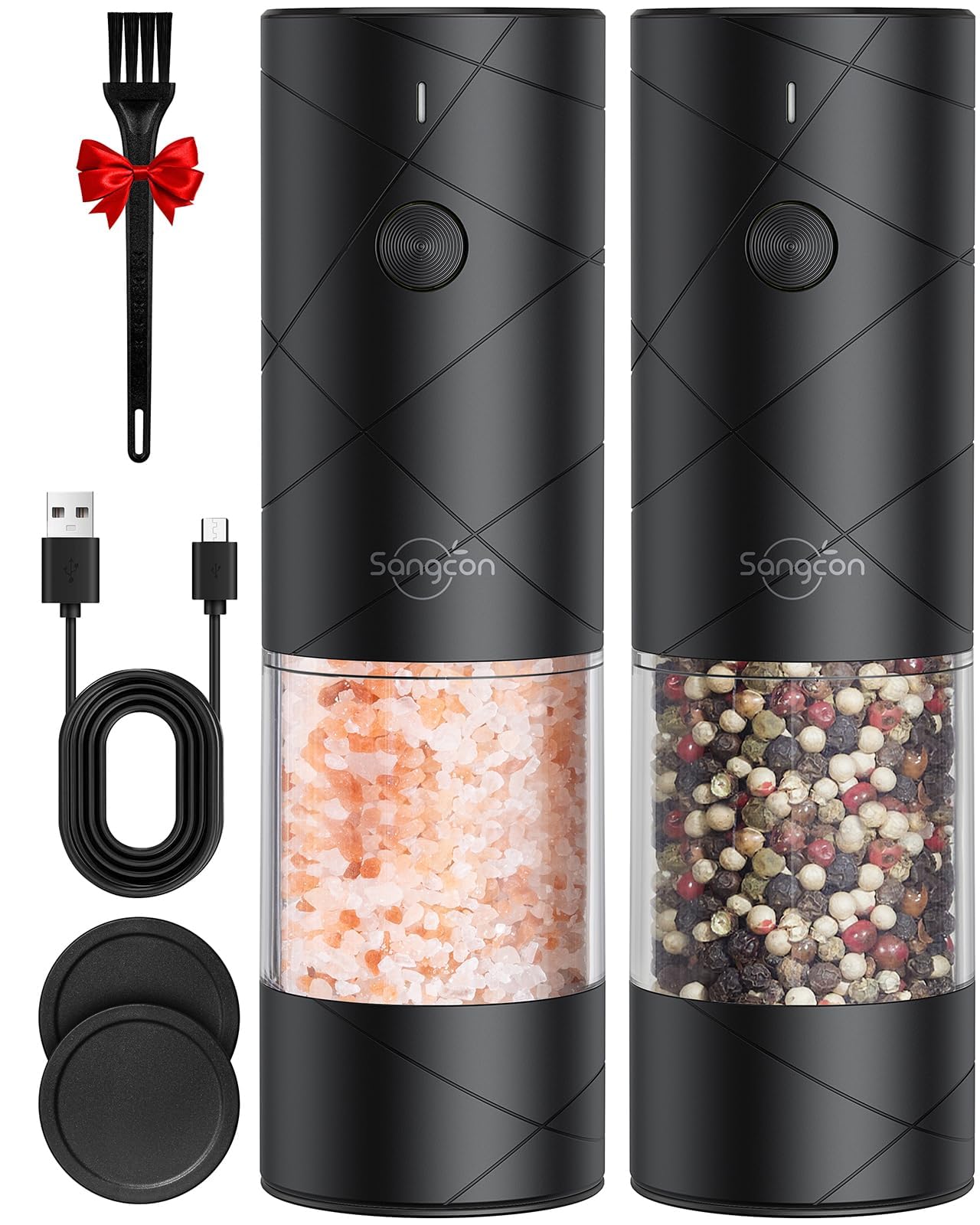 Sangcon Electric Salt and Pepper Grinder Set USB Rechargeable,Large ...