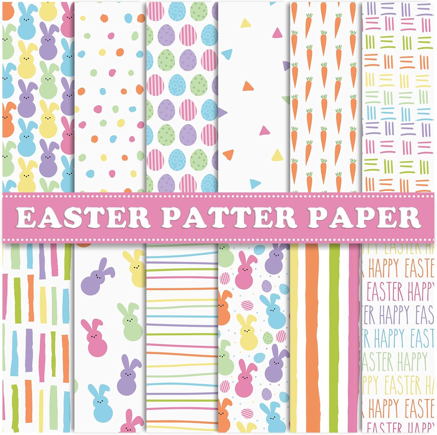 Whaline 60 Sheets Easter Pattern Paper Pastel Scrapbook Paper Double ...