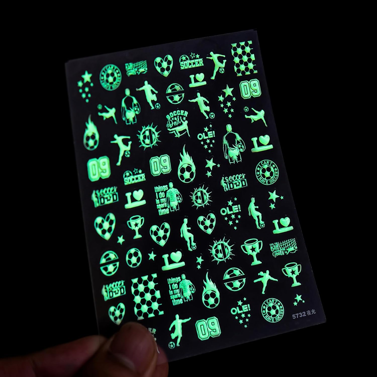 Amazon.com: Soccer Nail Stickers Decals Luminous Football Nail Art ...