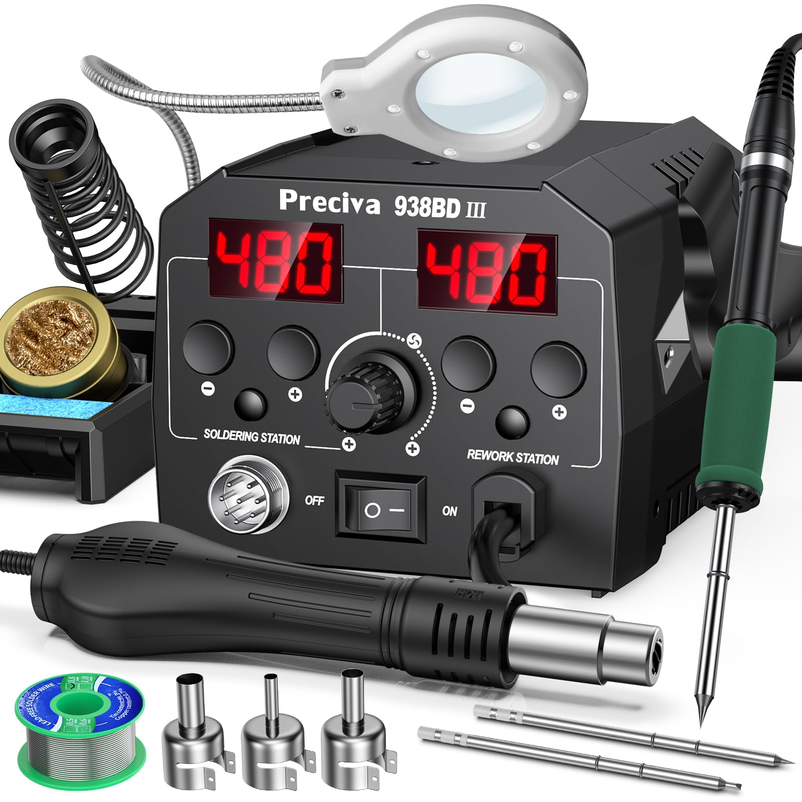 Preciva Lötstation 938BD III 740W und Heißluft-Ausbesserungsstation ...