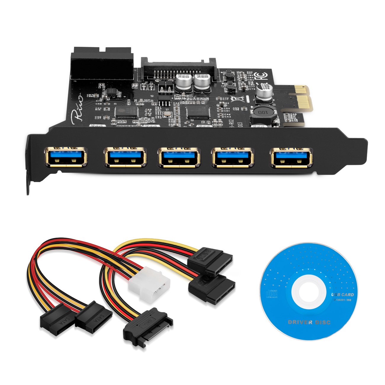 Rivo PCI Express Riser USB 3.0 Card 5-Port PCI Extender Card and 4 Pin ...
