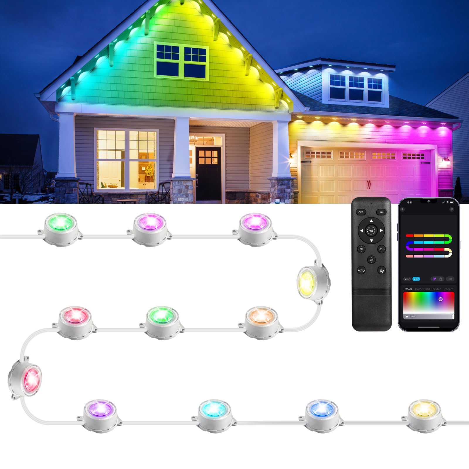 Amazon.com: FVTLED Permanent Outdoor Lights, 50ft Smart RGB+IC Eaves ...