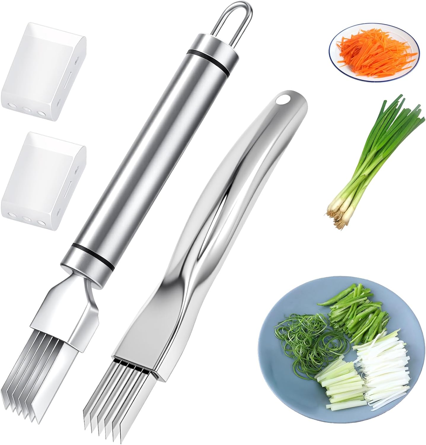 Amazon.com: 2 Pcs Scallion Cutter Stainless Steel Green Onion Slicer ...