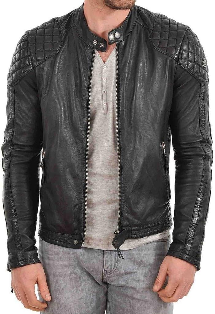 Cow Leather Jacket for Men Genuine Cow-Hide Jacket C500 XS Black at ...