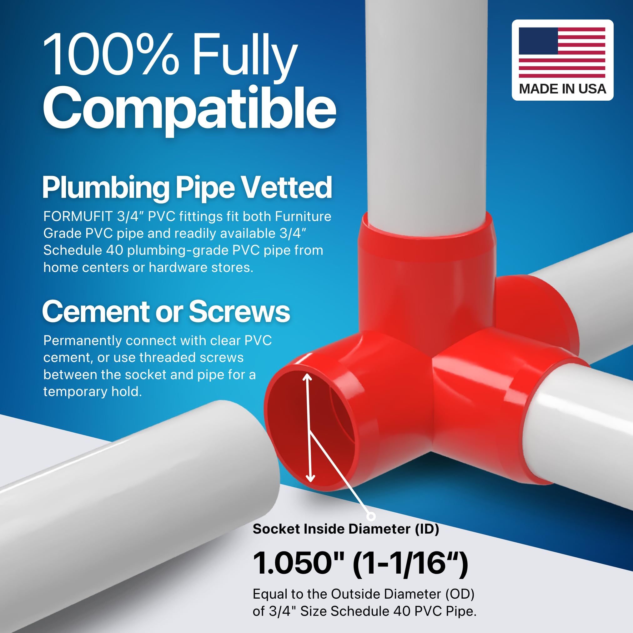 Snapklik.com : FORMUFIT 3/4” 4-Way Tee Furniture Grade PVC Fitting In ...