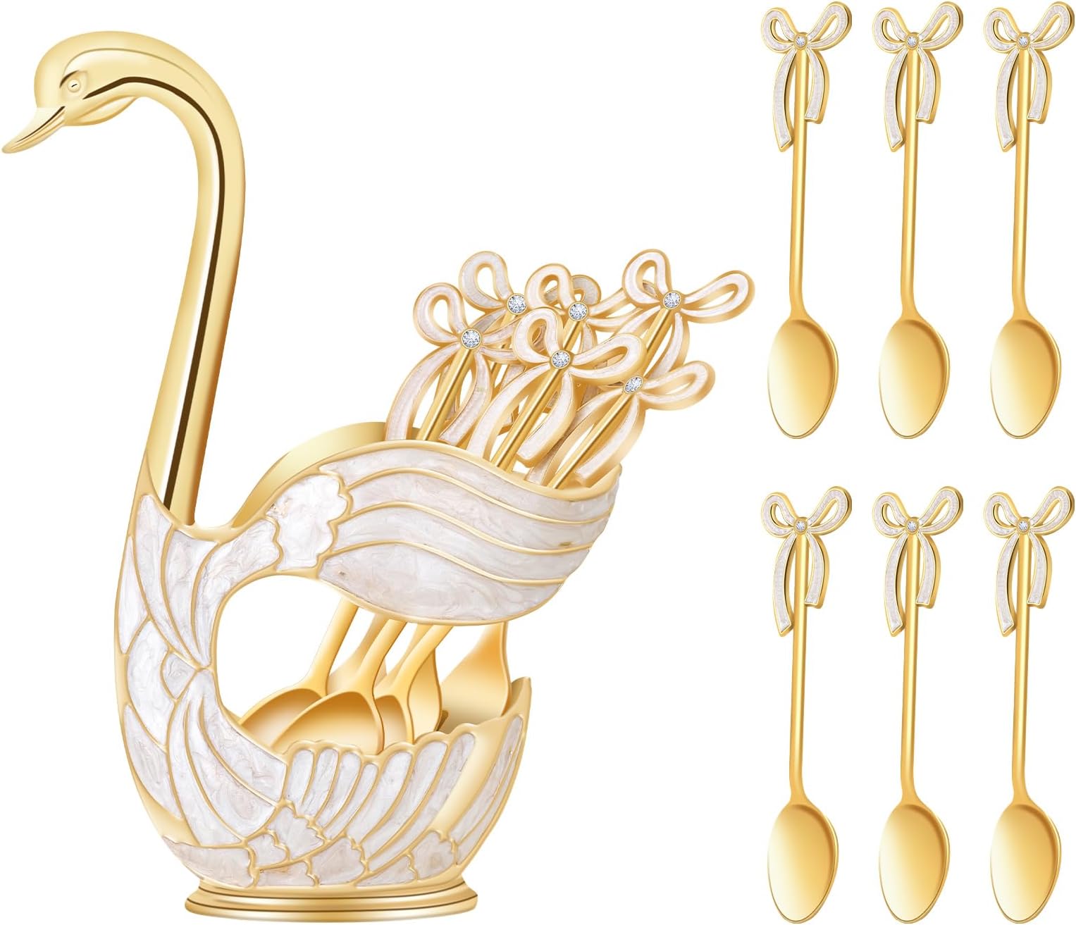 Amazon.com: Metal Coffee Dessert Spoon Set, Fruit Dessert Flatware Swan ...