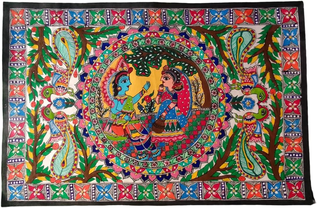 MINI ART MITHILA PAINTING MADHUBANI PAINTING OF RADHA-KRISHNA (15 X 22 INCH)-UNFRAMED : Amazon ...