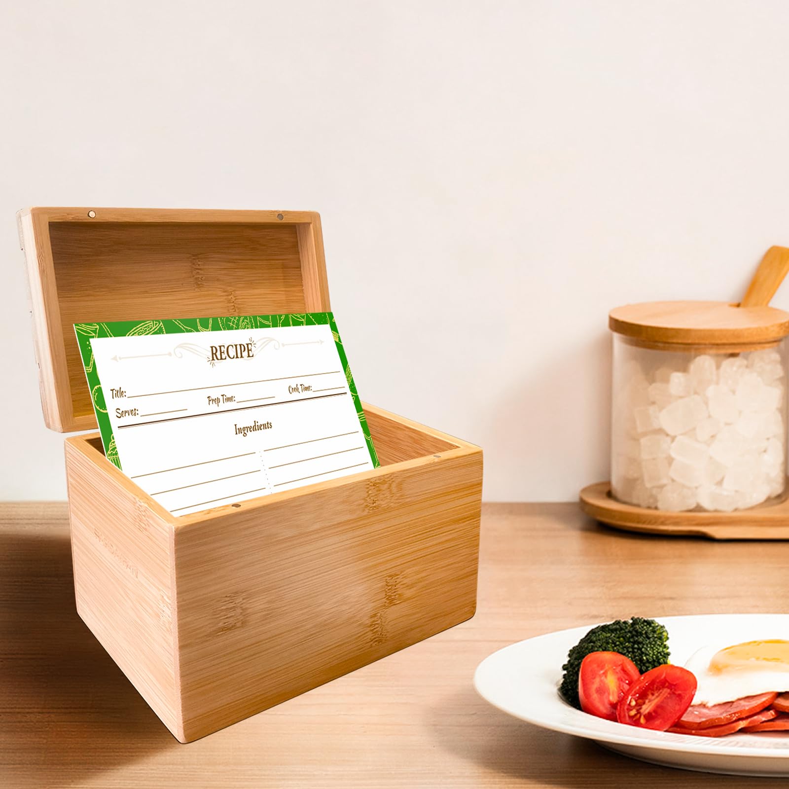 100 Recipe Cards With Bamboo Storage Box Bamboo Recipe Box With 100 ...