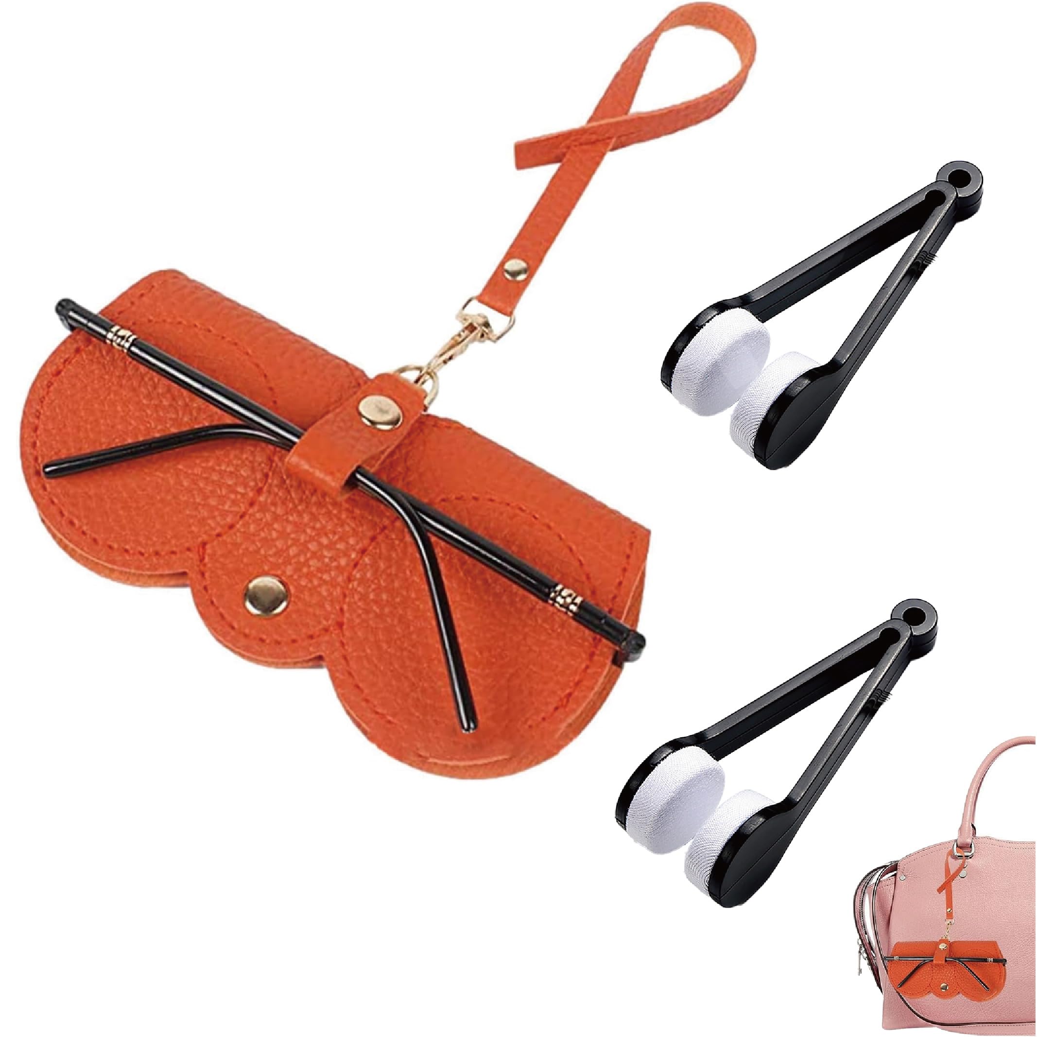 LYSYMO Portable Soft Genuine Leather Glasses Case, Orange Slim Travel ...