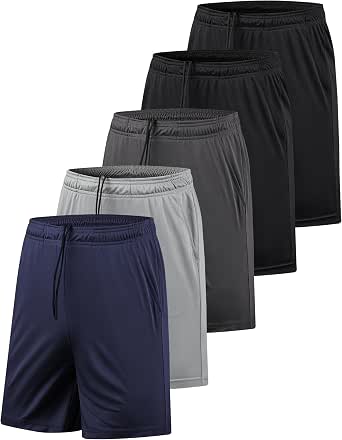 AKAWOOKO 5 Pack Men's Athletic Gym Shorts with Pockets Quick Dry ...