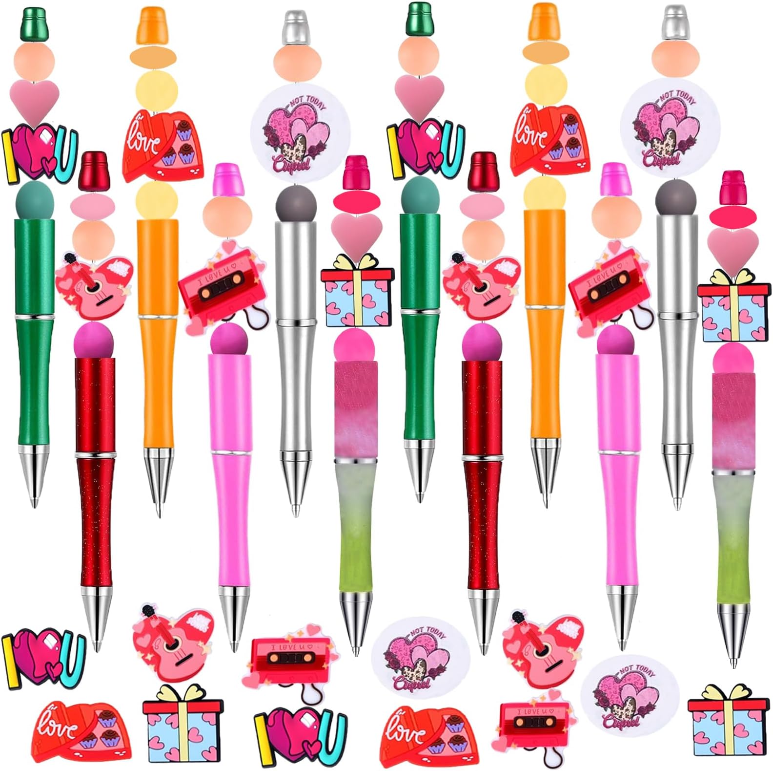 Amazon.com : Yeaqee 24 Pcs Valentine's Day Beadable Pens Heart Plastic ...
