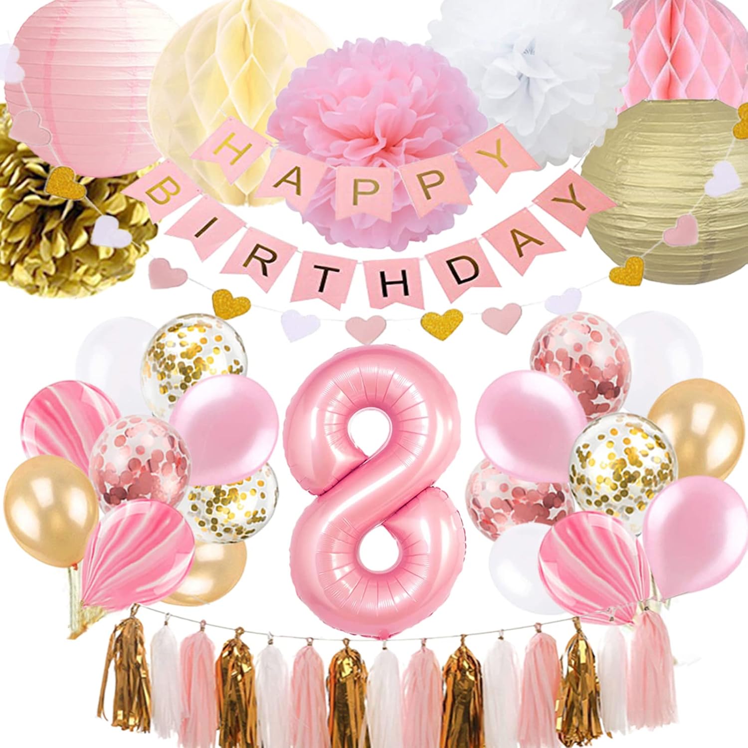 Amazon.com: BRT Bearingshui 8th Birthday Girl Decoration, Happy ...