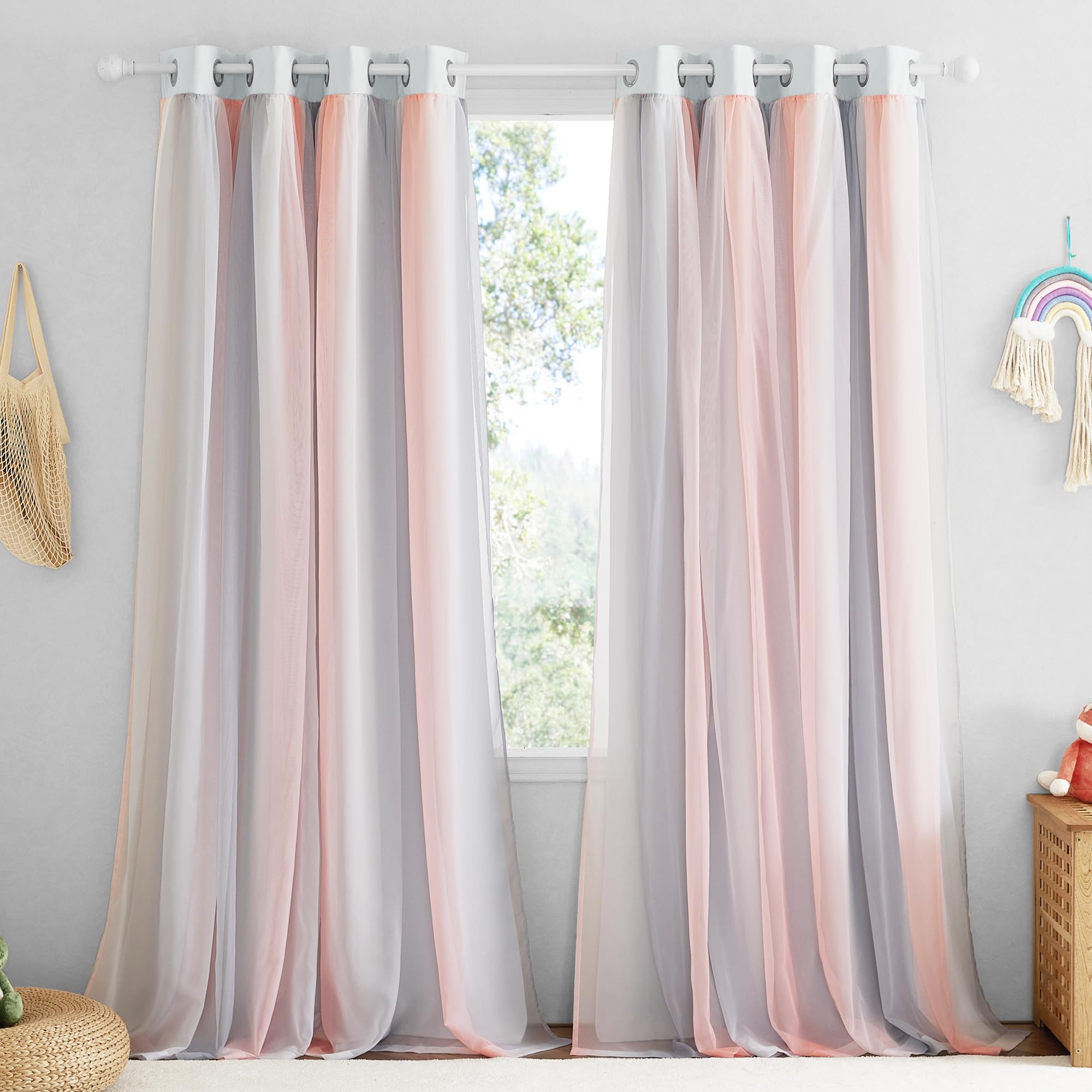 Amazon.com: NICETOWN 2 Panels Room Darkening Kids Curtains for Girls ...