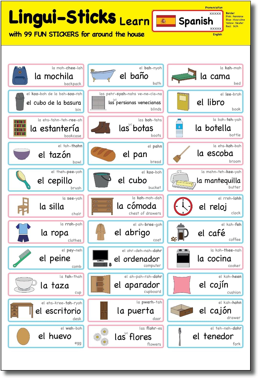 A5 Sticker Sheet Spanish Vinyl Stickers - Spain Espanol School Book ...