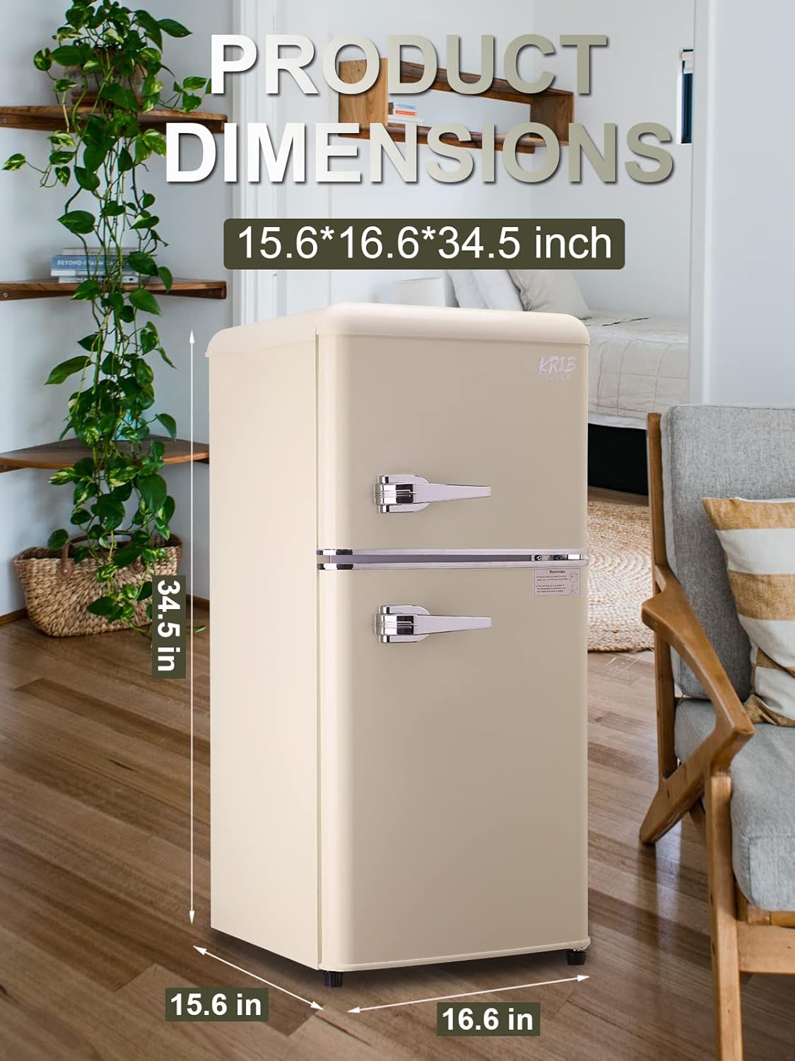 KRIB BLING Refrigerador compacto de 3.5 pies cúbicos de 2 puertas con congelador, mini ...