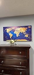 Amazon.com: Wall Art blue map of the world Painting Ready to Hang -20 ...
