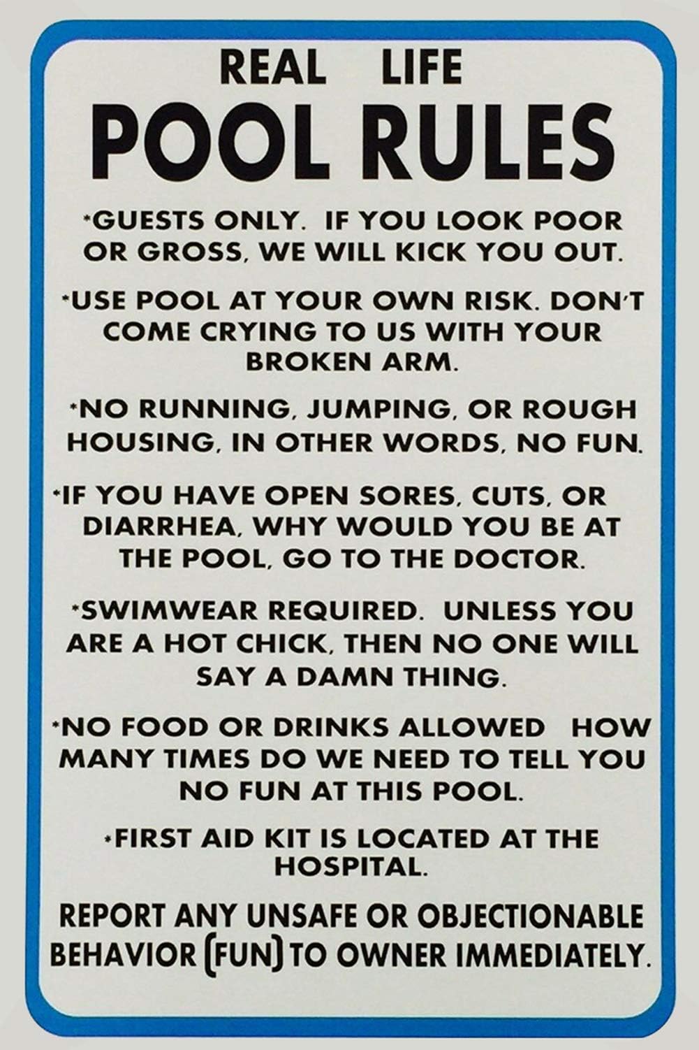 Amazon.com: Pool Rules Sign, 10x14 Inches, 55 mil thick HDPE (high ...