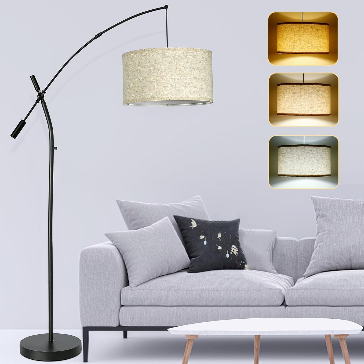 Arc Floor Lamp for Living Room, Modern Adjustable Swing Arm Floor Tall ...