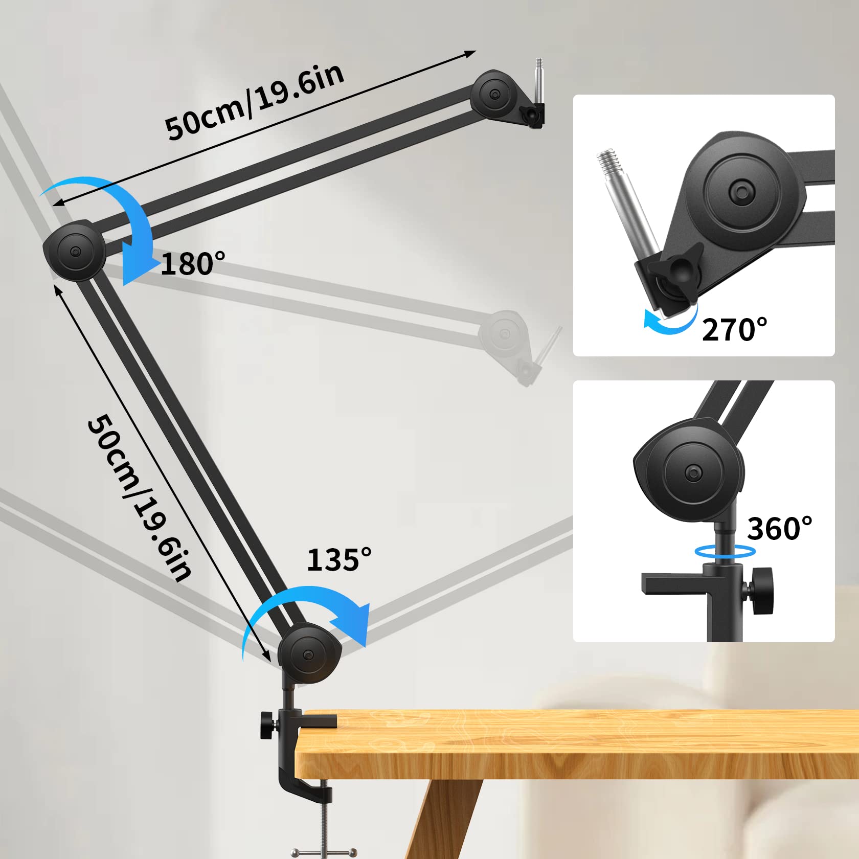 GUITTO Mic Boom Arm - Upgraded Microphone Arm Stand Heavy Duty Stable ...