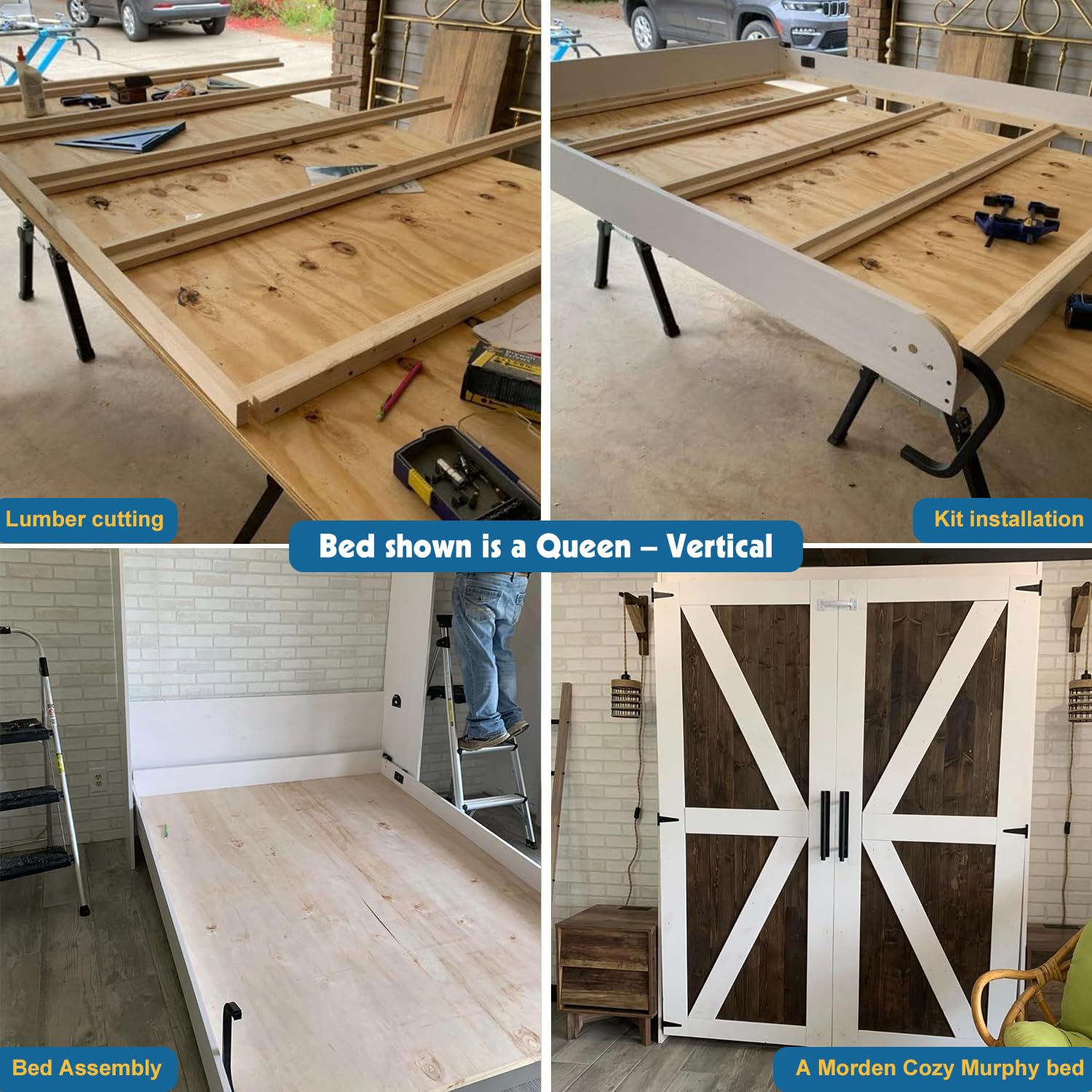 Deluxe Queen Size Murphy Bed Kit with Vertical Installation - Easy DIY ...