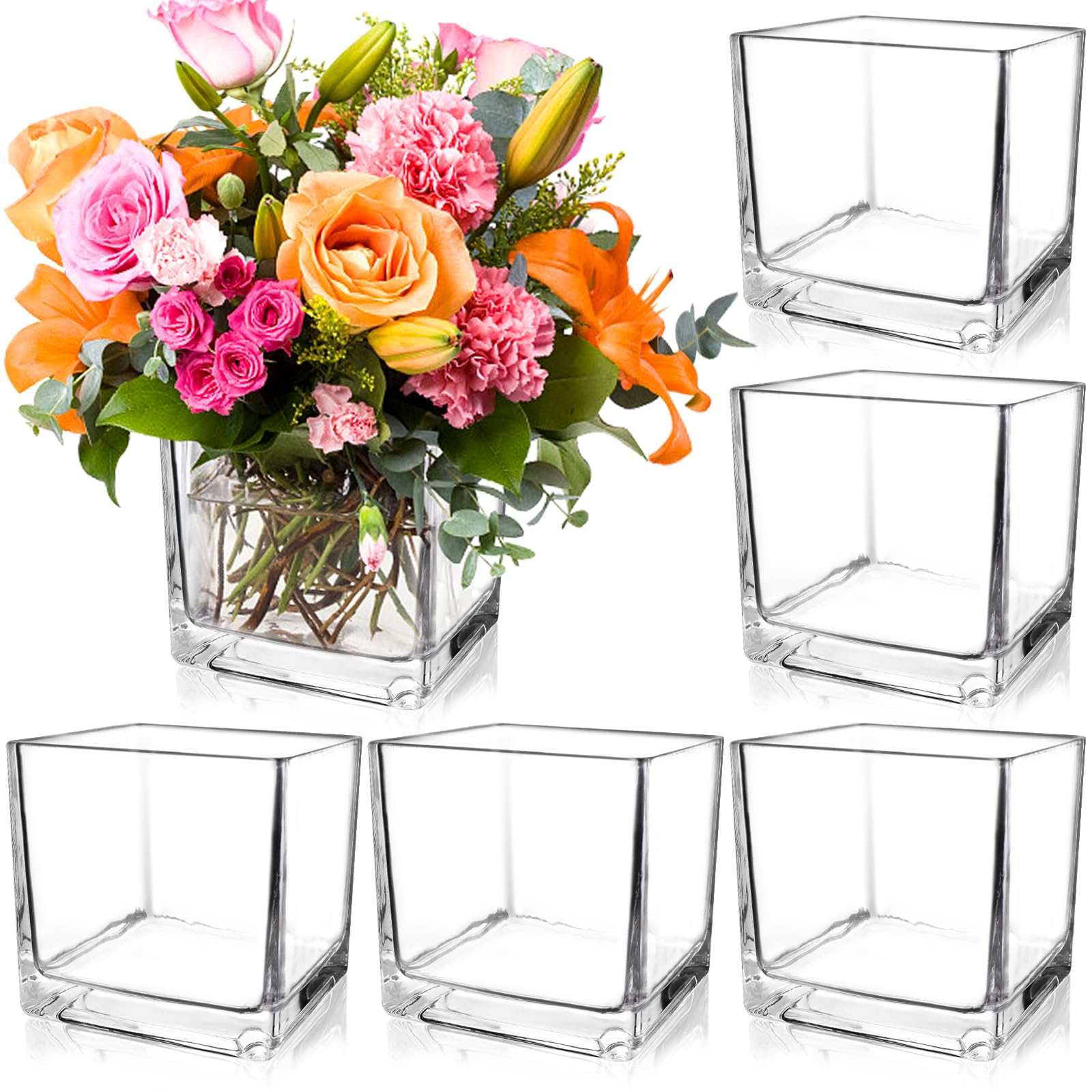 Amazon.com: PINIWON 6 Pack Square Glass Vases 5 x 5 x 5 Inch, Clear ...