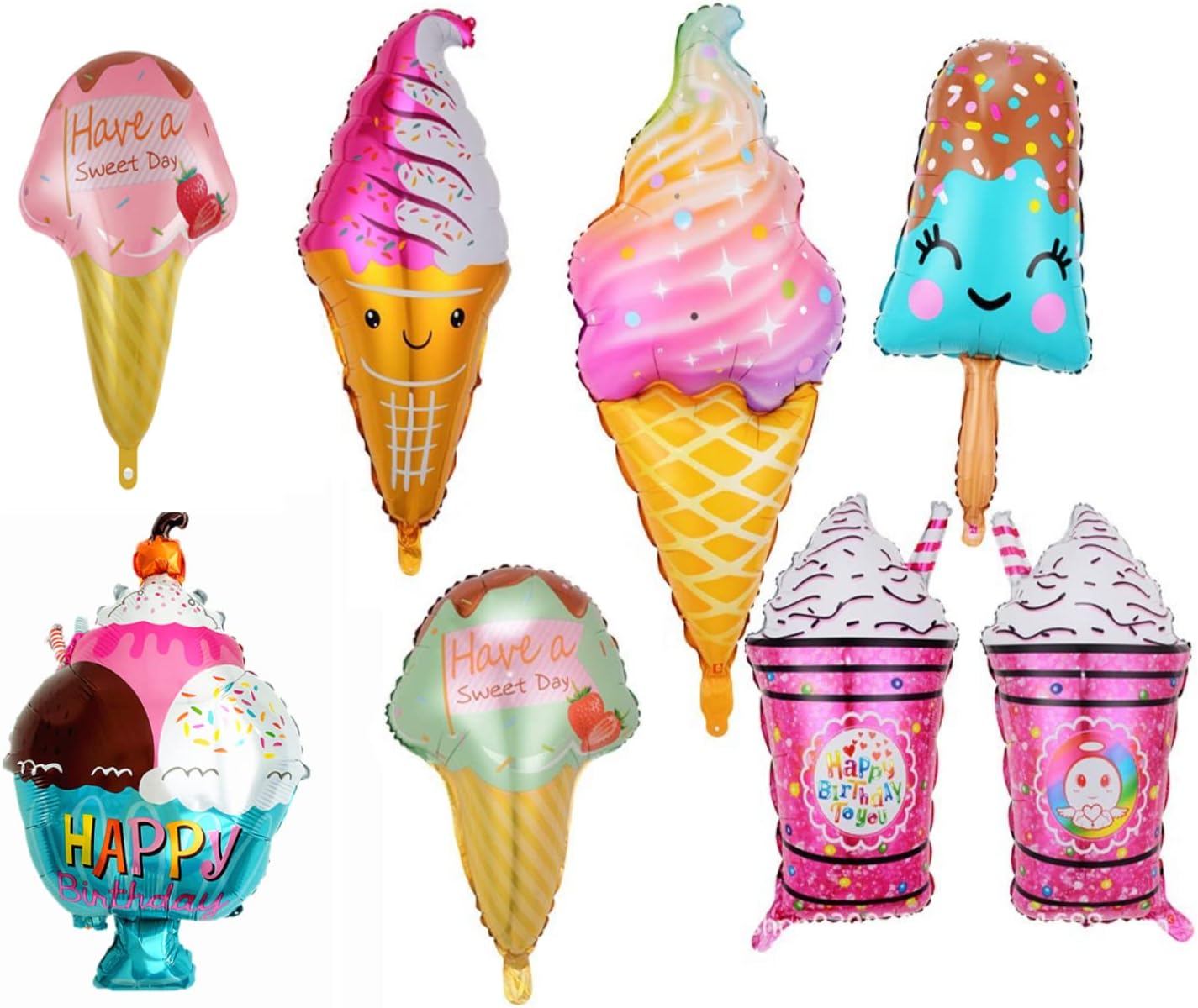 QYCX 8 PCS Ice Cream Party Decorations, Ice Cream Balloons Happy ...